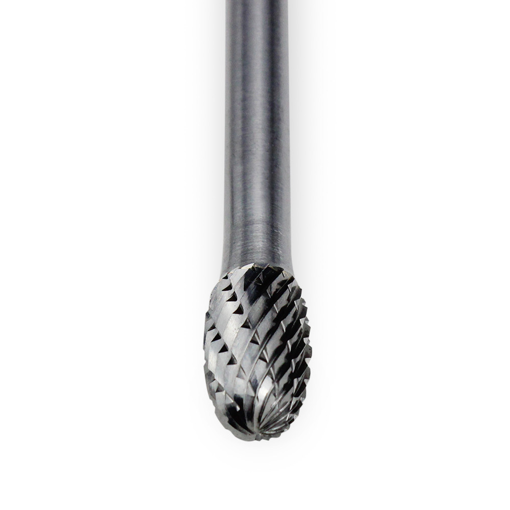 Oval Shape Tungsten Carbide Burr, Double Cut - Long 1/4" Shank