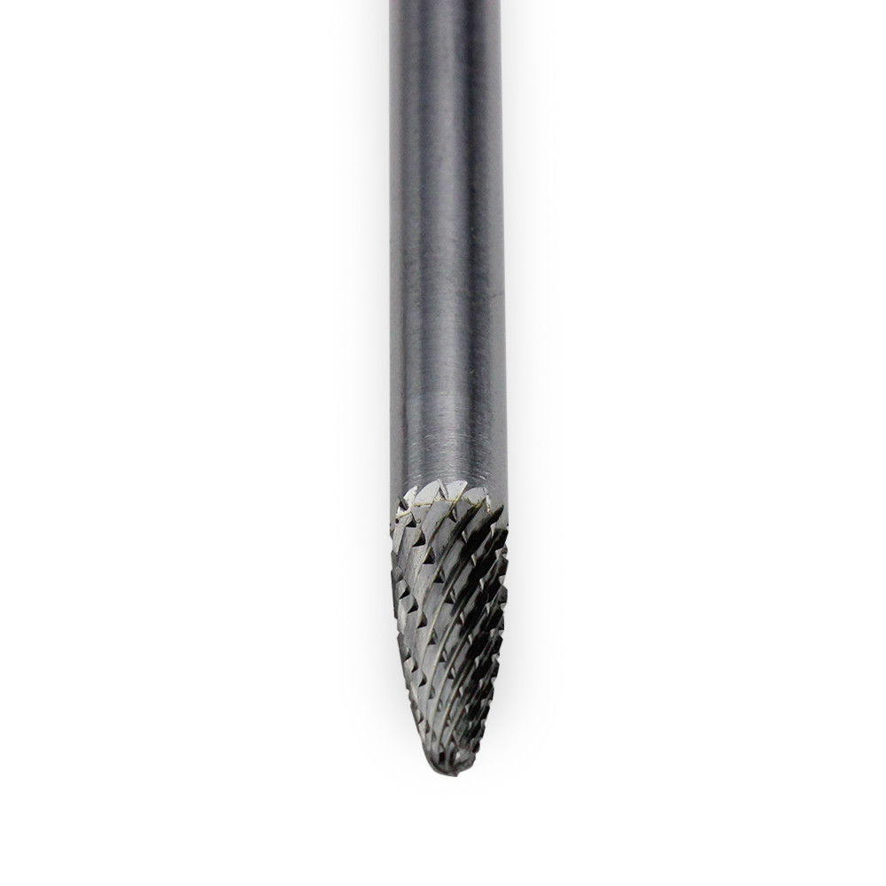 Rounded Tree Tungsten Carbide Burr, Double Cut - Long 1/4" Shank