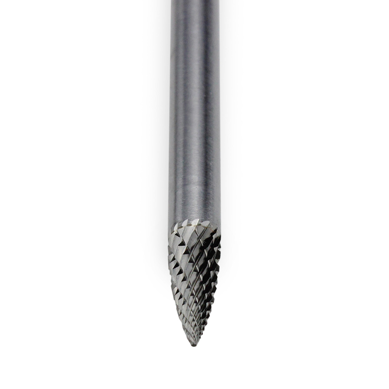 Pointed Tree Tungsten Carbide Burr, Double Cut - Long 1/4" Shank