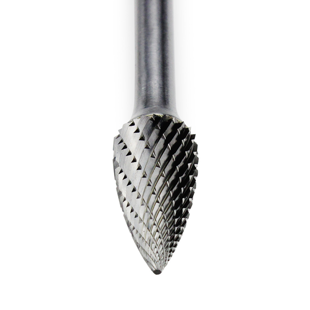 Pointed Tree Tungsten Carbide Burr, Double Cut - Long 1/4" Shank