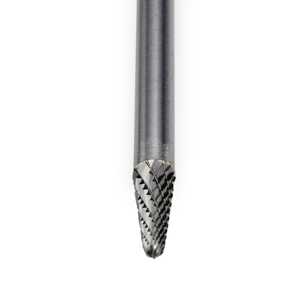 Taper Radius End Shape Tungsten Carbide Burr, Double Cut - Long 1/4" Shank