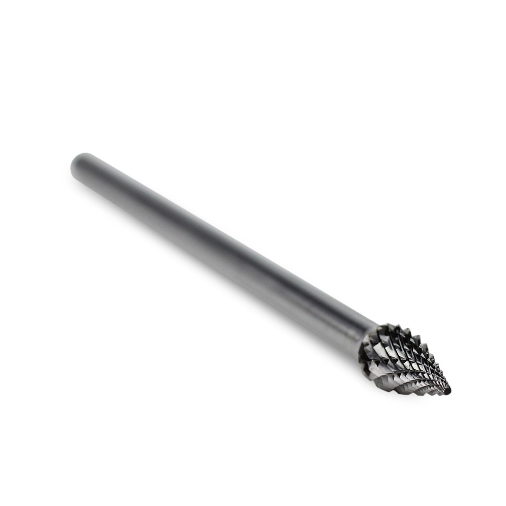 Pointed Cone Tungsten Carbide Burr, Double Cut - Long 1/4" Shank