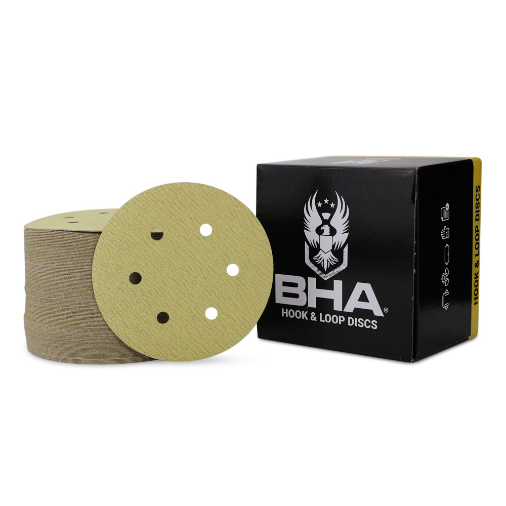 6" 6 Hole Premium Gold Hook & Loop Discs - Velcro Type