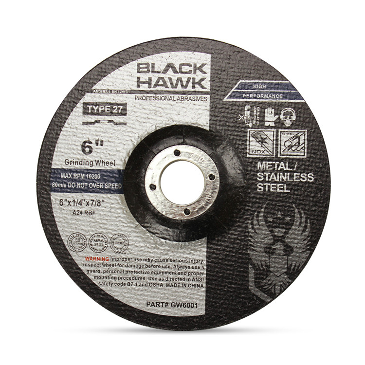 6" x 1/4 x 7/8" Black Hawk Metal Angle Grinding Wheel Type 27