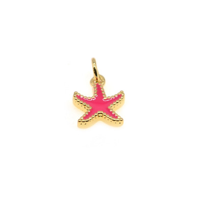 11mm Enamel One Side Flo Pink Starfish Charm (Gold Plated) - 2/Pack