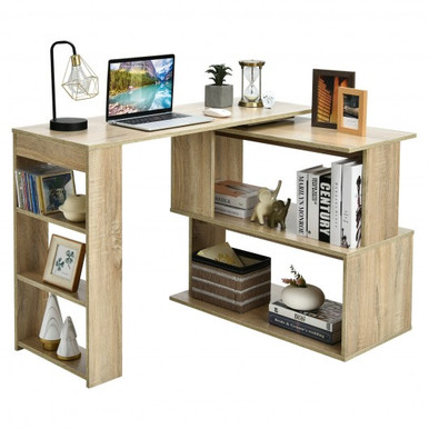 Study L-Shaped Rotating Corner Computer/Laptop Table with Bookshelves