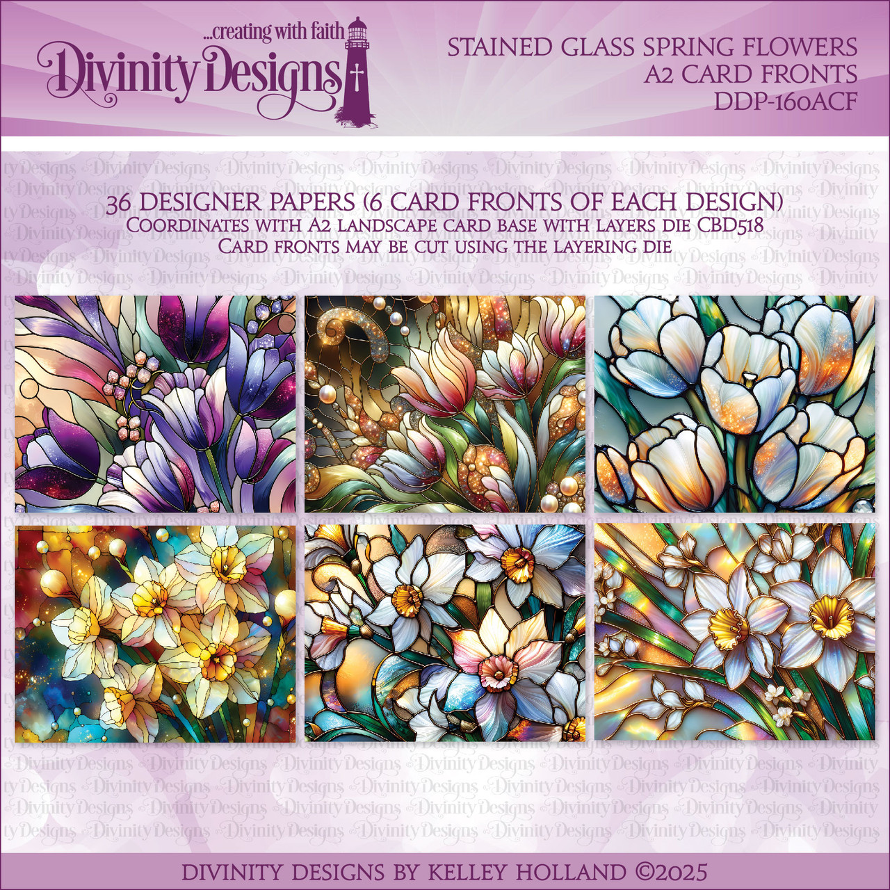 STAINED GLASS SPRING FLOWERS A2 CARD FRONTS