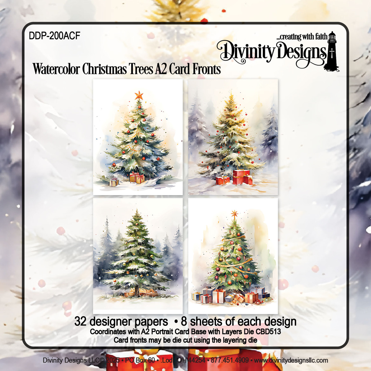 WATERCOLOR CHRISTMAS TREES A2 CARD FRONTS PAPER PAD