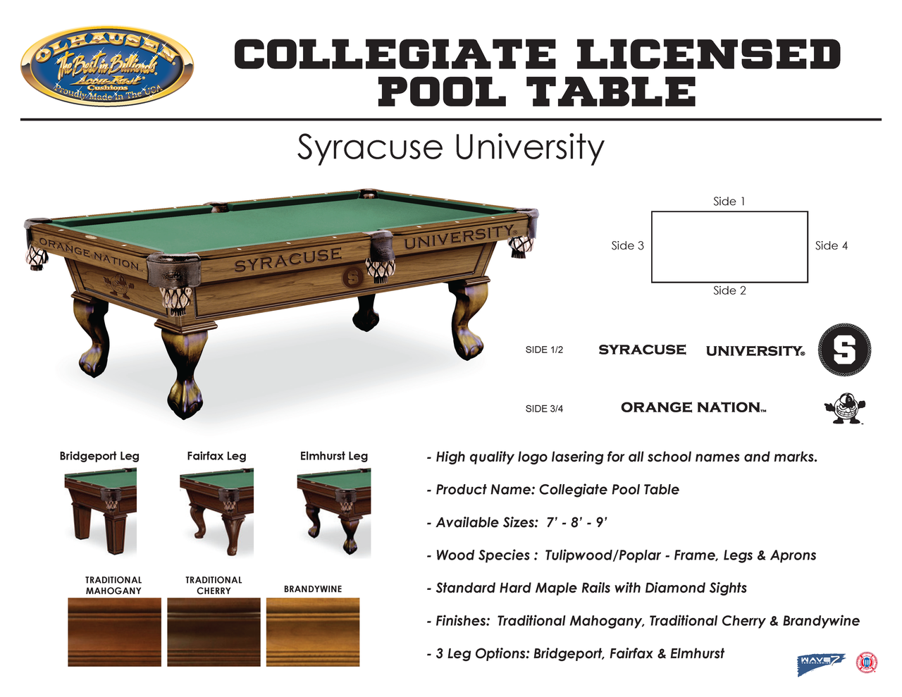 Olhausen Syracuse University Orange Pool Table - Gebhardts.com