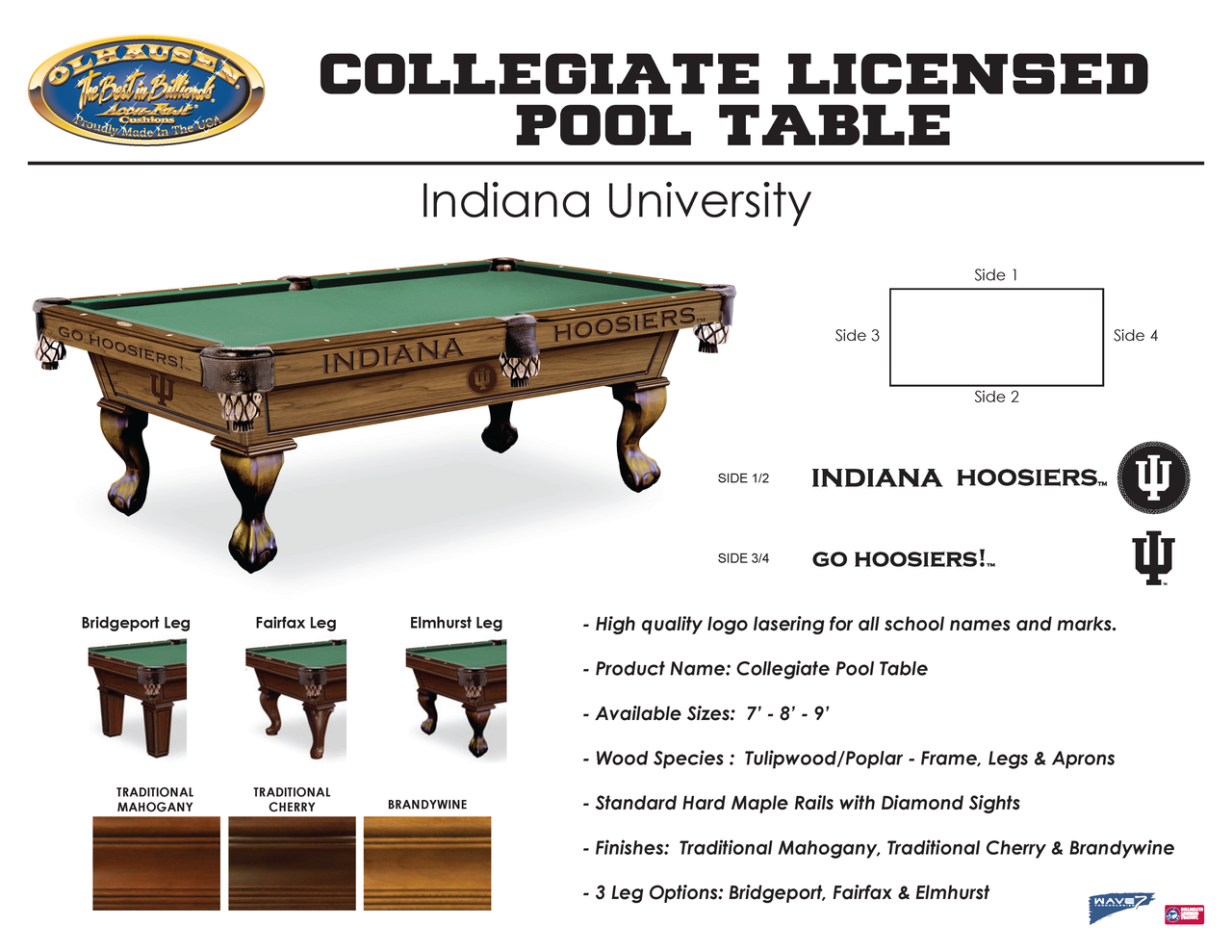 Olhausen Indiana University Hoosiers Pool Table - Gebhardts.com