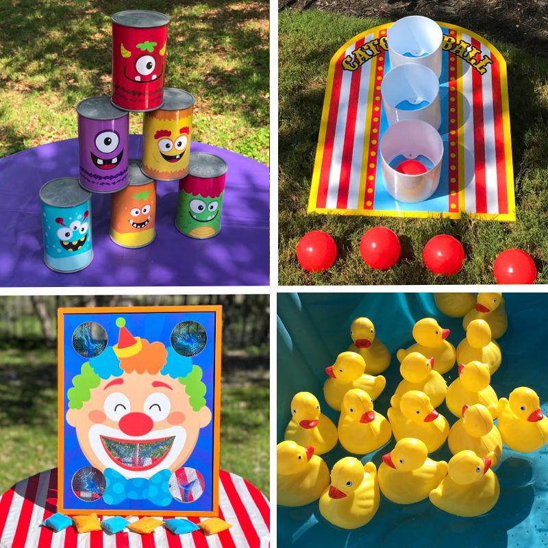 Carnival Games Set - Bean Bag Toss, Can Knock Down, Catch a Ball and ...