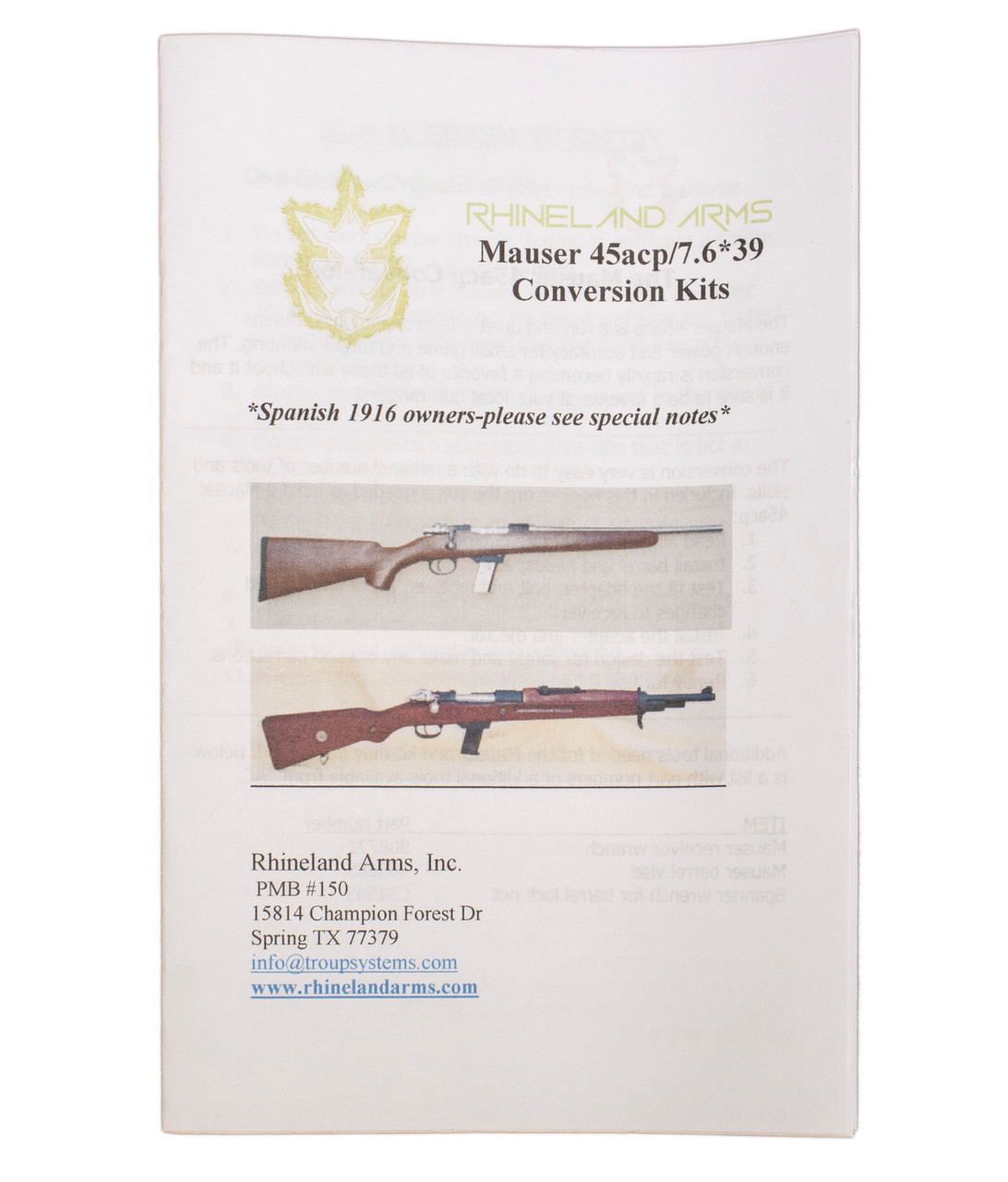 Mauser 45 ACP Small Ring Military Barrel Conversion Kit - Centerfire ...