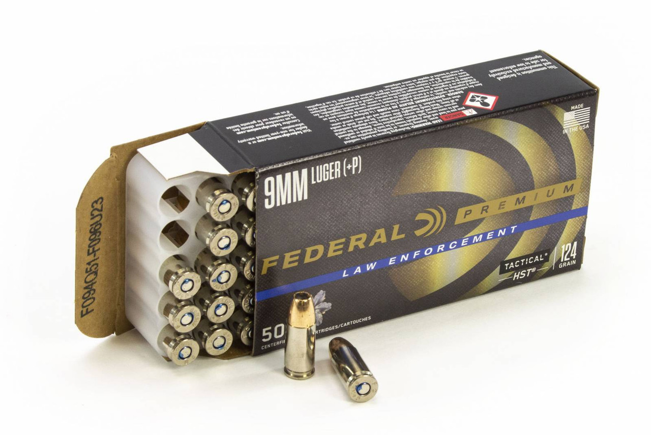 Federal Law Enforcement 9mm Luger Ammo 124 Grain +P HST Jacketed Hollow ...