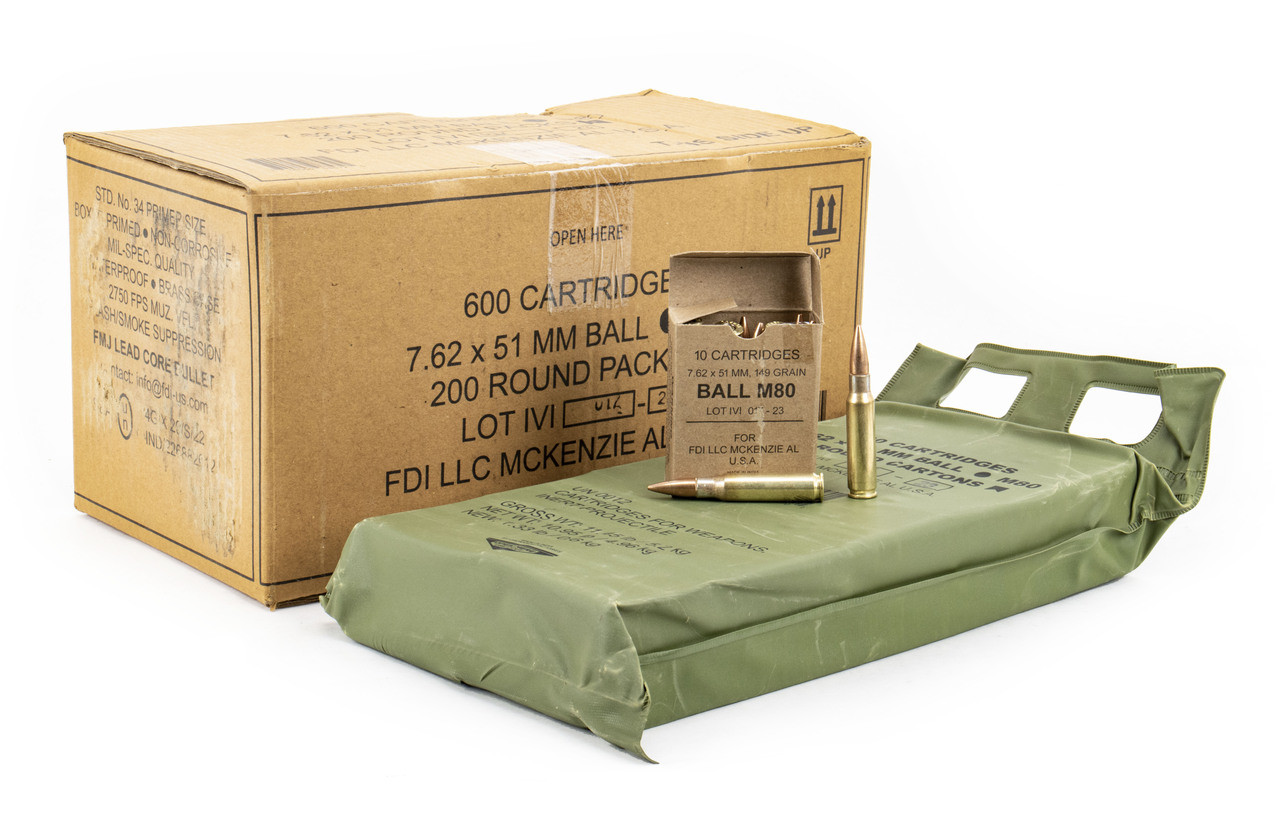 FDI 7.62X51 NATO (308) 149 GR FMJ M80 BALL - 200rd BATTLE PACK