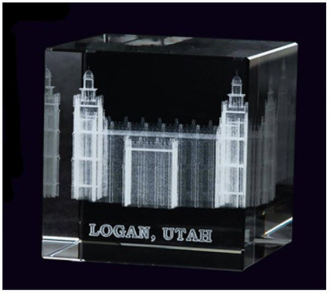 Logan Utah Temple Crystal Cube - BuyLDSproducts.com