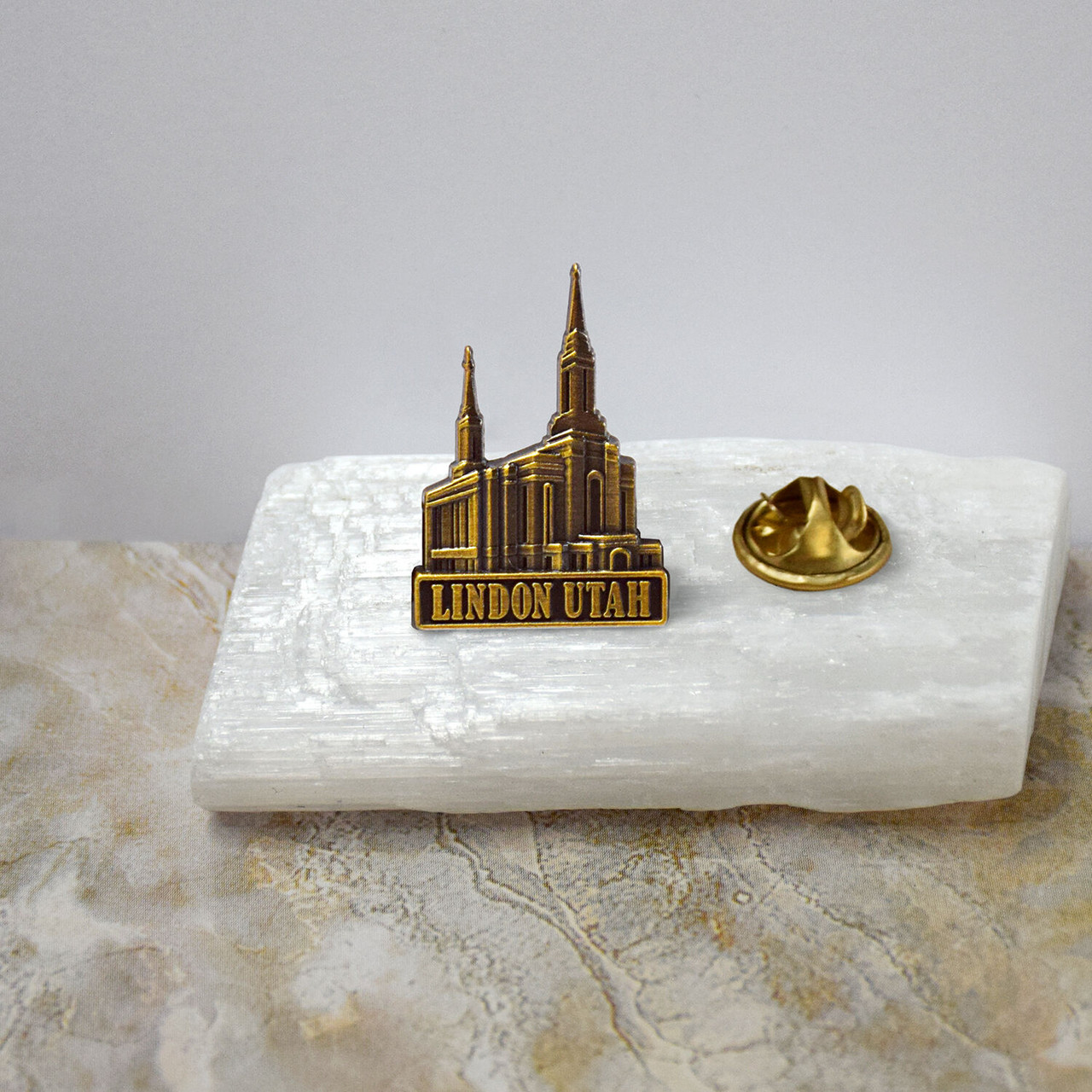 Lindon Utah Antique Gold Temple Tie Pin - BuyLDSproducts.com