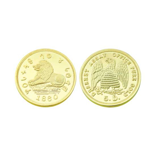 1860 $5.00 Mormon Gold Coin 24Kt Plate Replica 7/8" dia ...