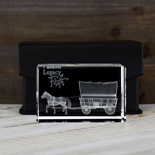 Legacy of Faith Covered Wagon Laser Engraved Crystal Cube ...