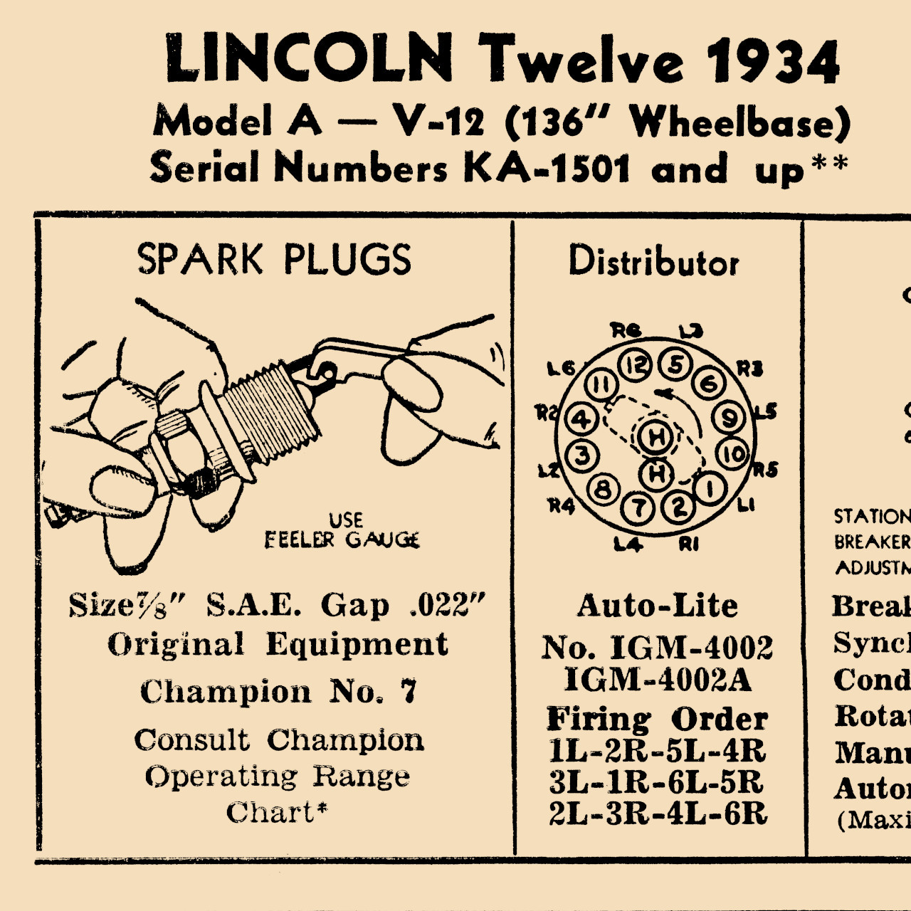 Spec Carts - Lincoln Specification Chart - Vintage Auto Garage LLC