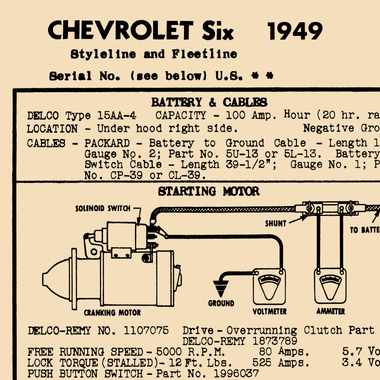 1949 Chevrolet Six Tune-up Chart, Styleline, Fleetline