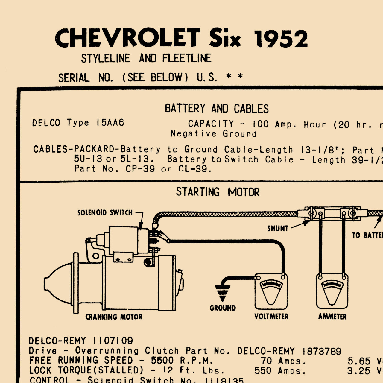 1952 Chevrolet Six Tune-up Chart, Styleline, Fleetline