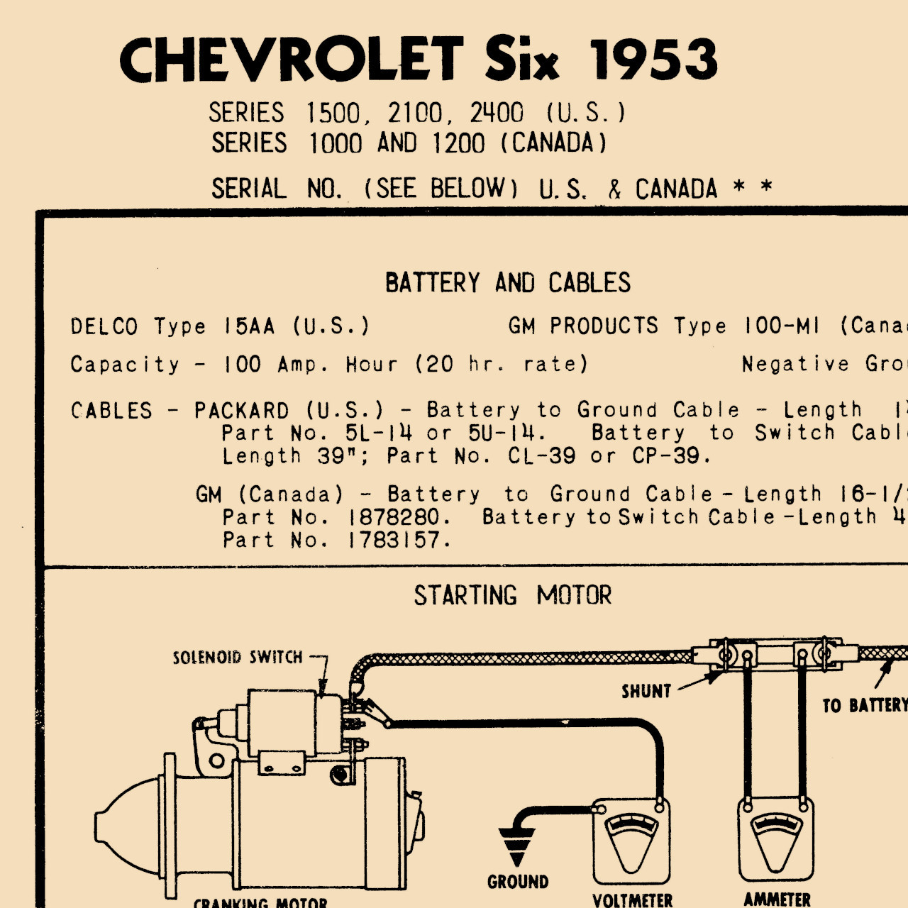 1953 Chevrolet Six Tune-up Chart, 1500, 2100, 2400 (US); 1000, 1200 ...