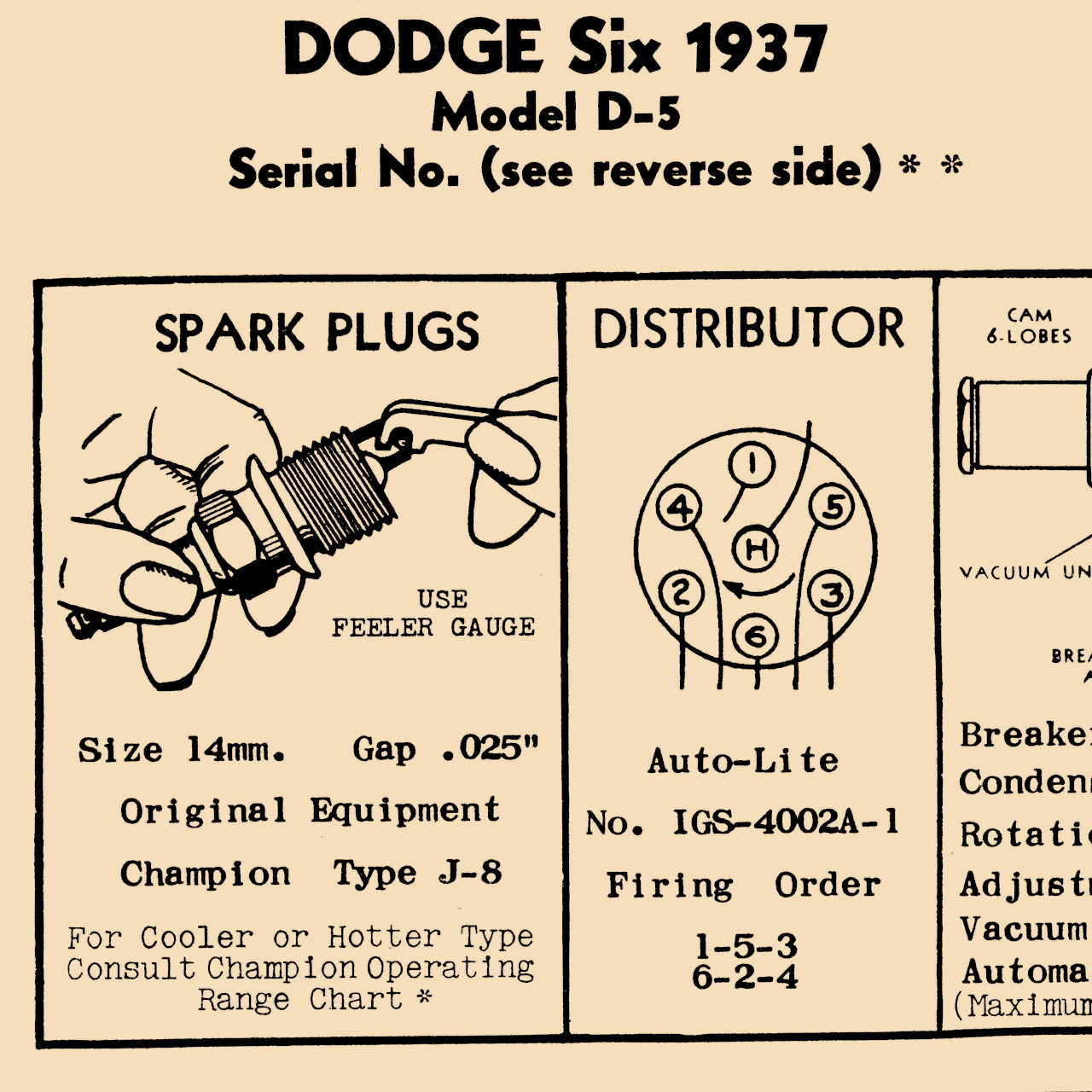 1937 Dodge Six Tune-up Chart, D5