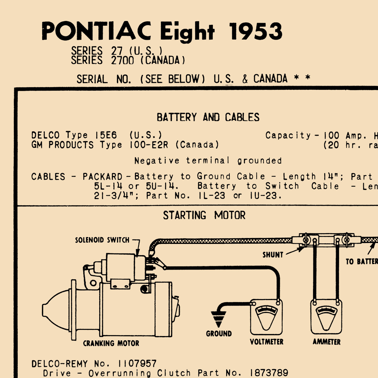 1953 Pontiac Eight Specification Chart, 27 (US); 2700 (Canada)