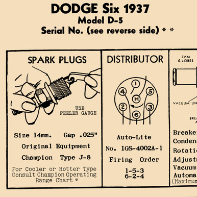 1937 Dodge Six Tune-up Chart, D5