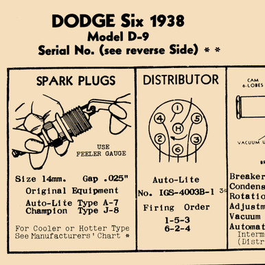 1938 Dodge Six Tune-up Chart, D9