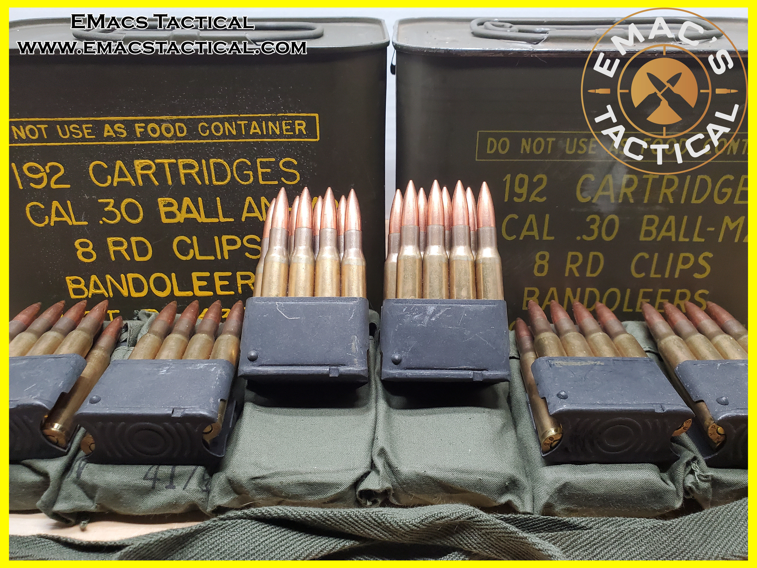 30-06 M1 Garand .30 Cal M2 Ball Bandolier 6 Clips, 48 RNDS