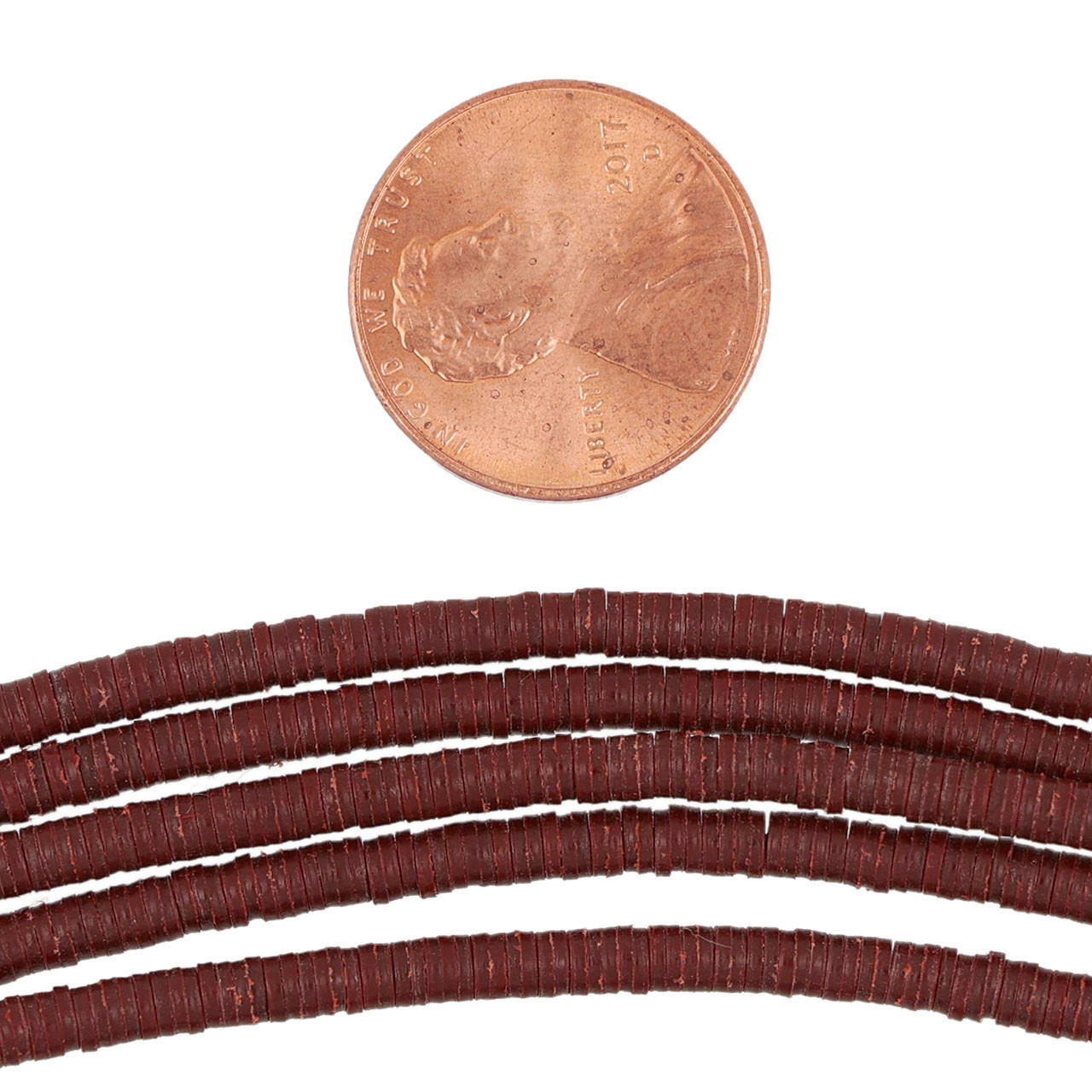 African Heishi Vinyl Disk Beads 3mm In Rust Brown