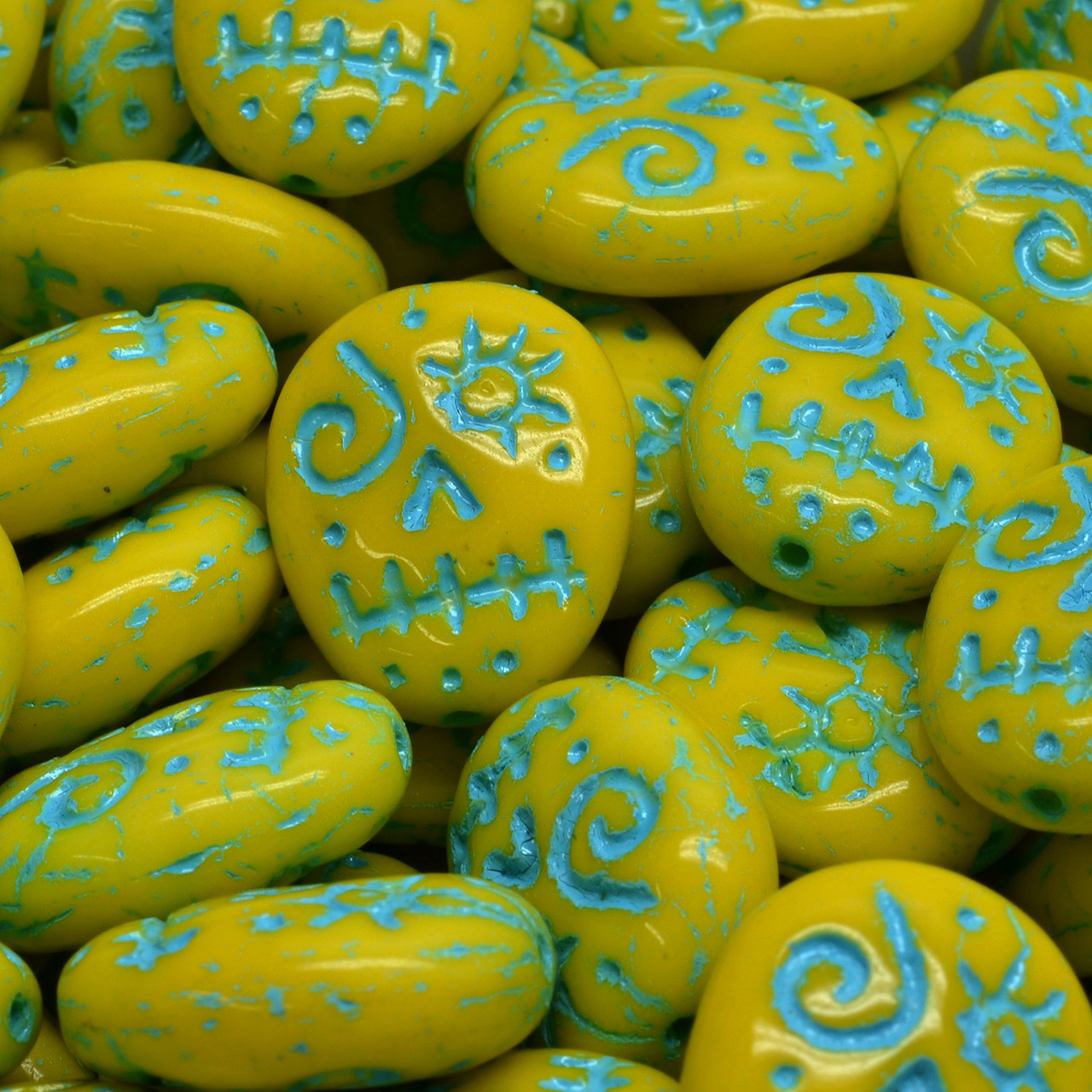 Czech 16x13mm Glass Pressed Voodoo Funny Face Beads Lemon Yellow And ...