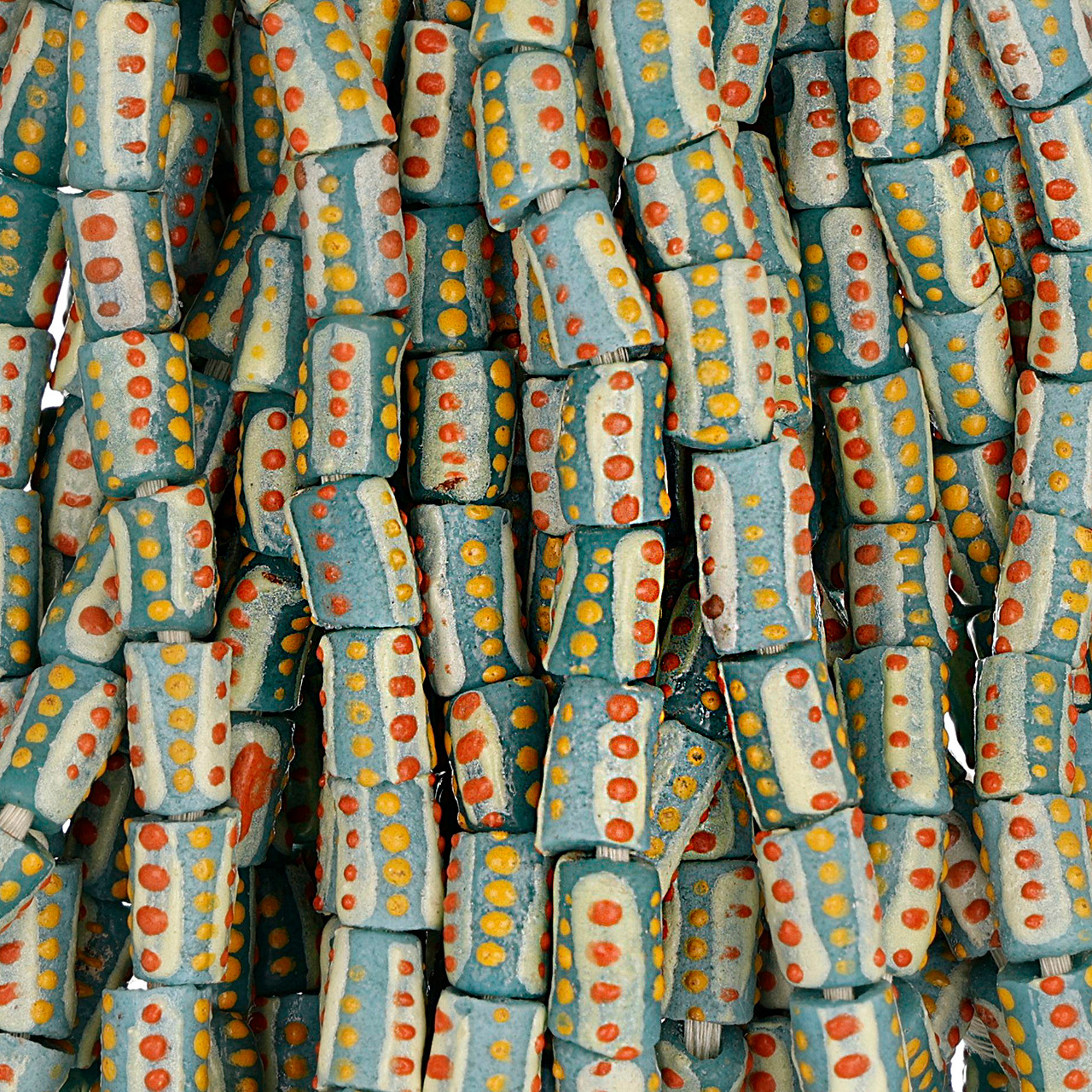 African Glass Krobo Beads Light Teal With Dotted Pattern