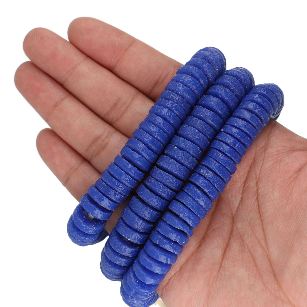 African Glass Flat Disc Spacer Beads Royal Blue