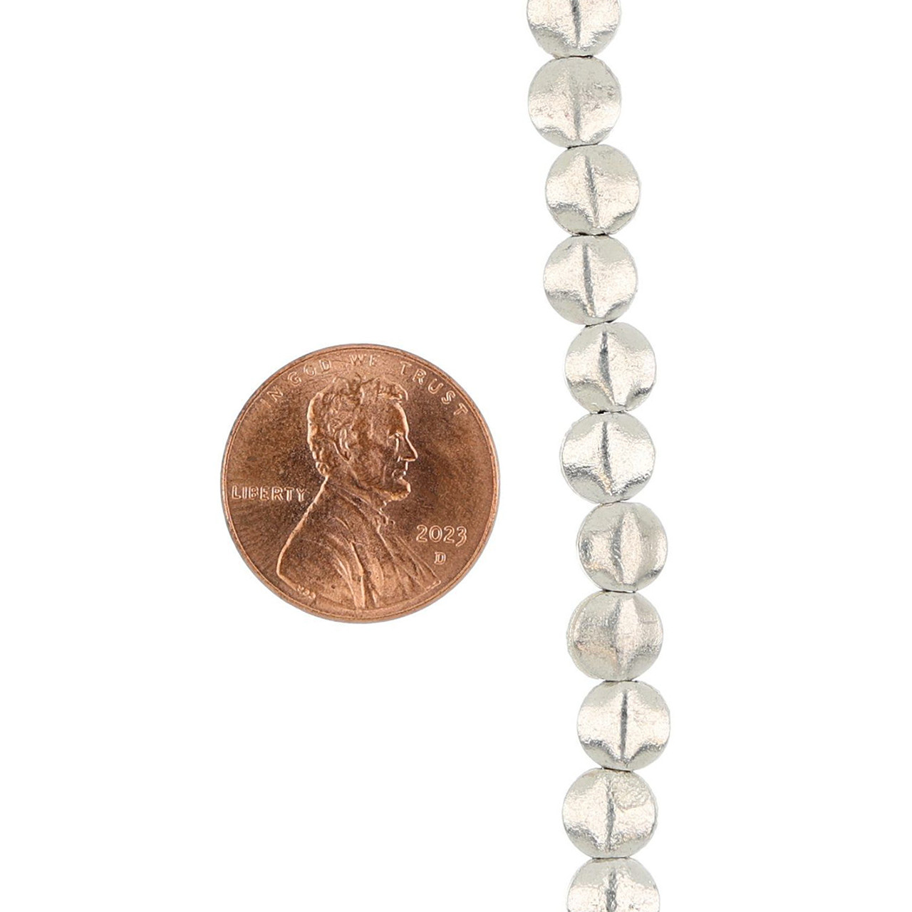 Silver Colored Coin Shaped Bead 6MM