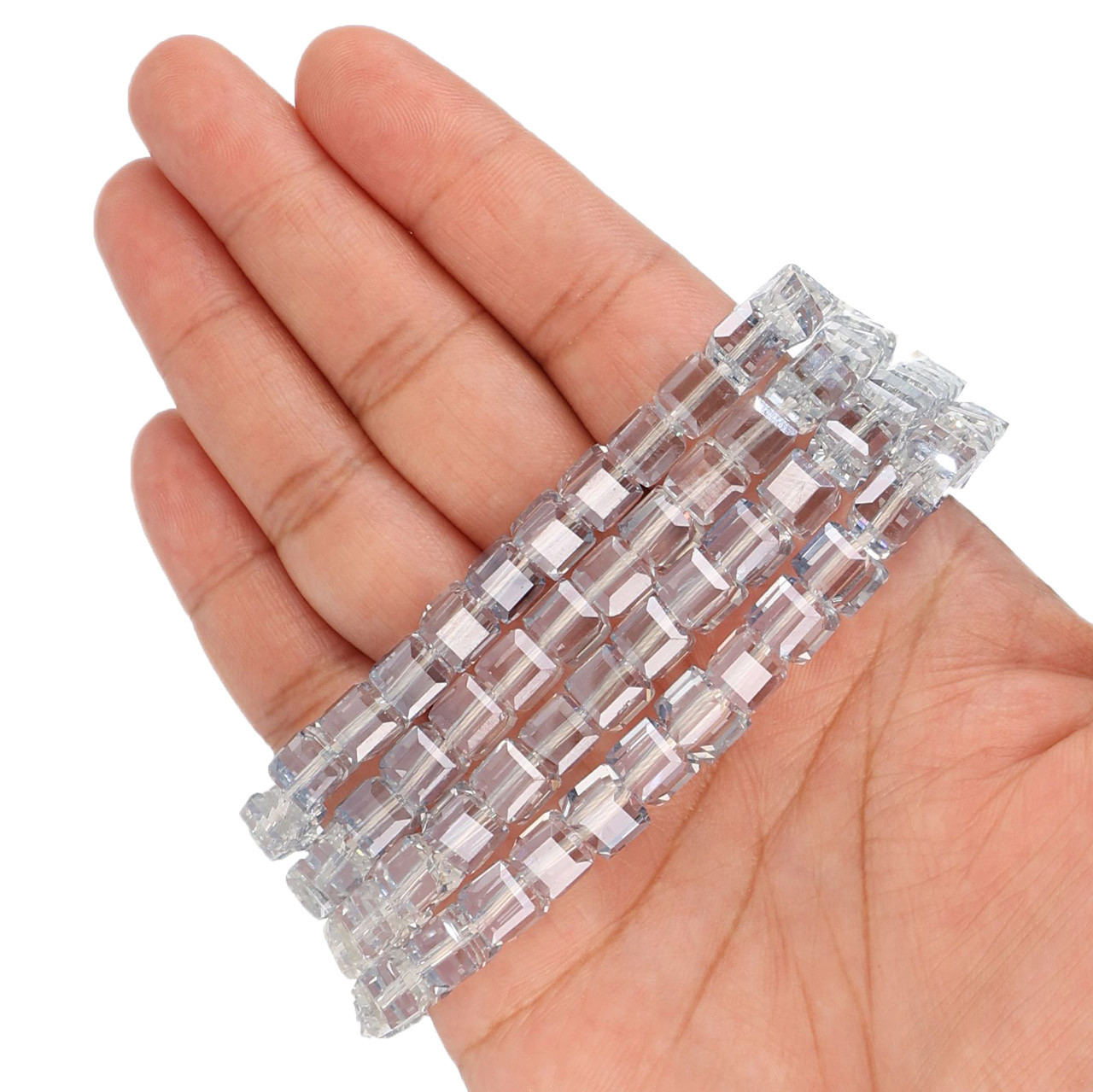 7.5 mm - Square Faceted Glass Beads - Powder Blue