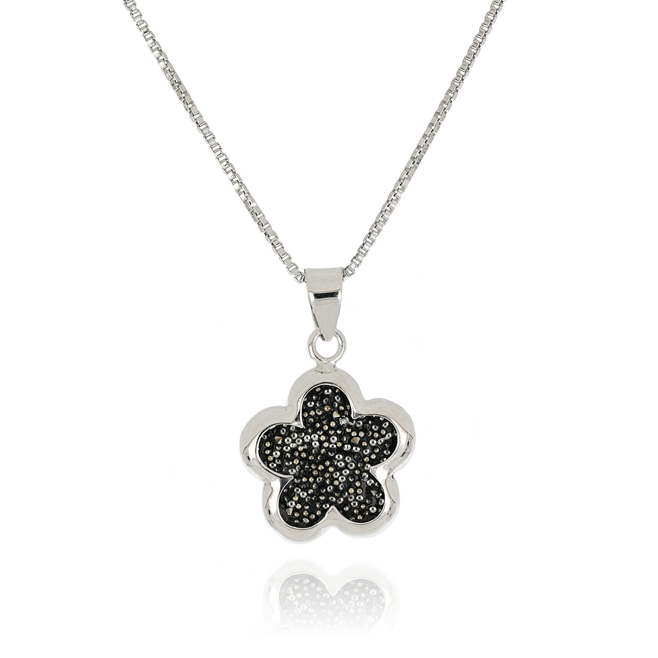 Swarovski Black Gold Metallic Crystal Sterling Silver Small Flower Necklace