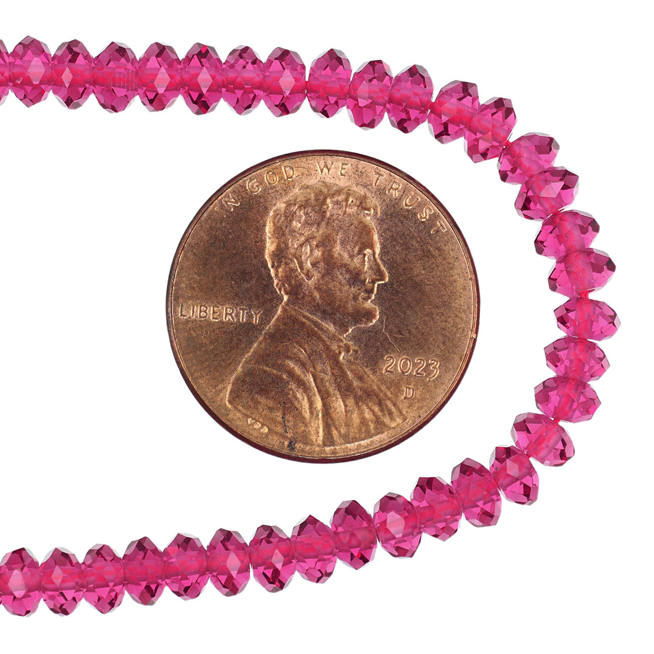 4mm Cubic Zirconia Rondelle Faceted Beads - Fuschia