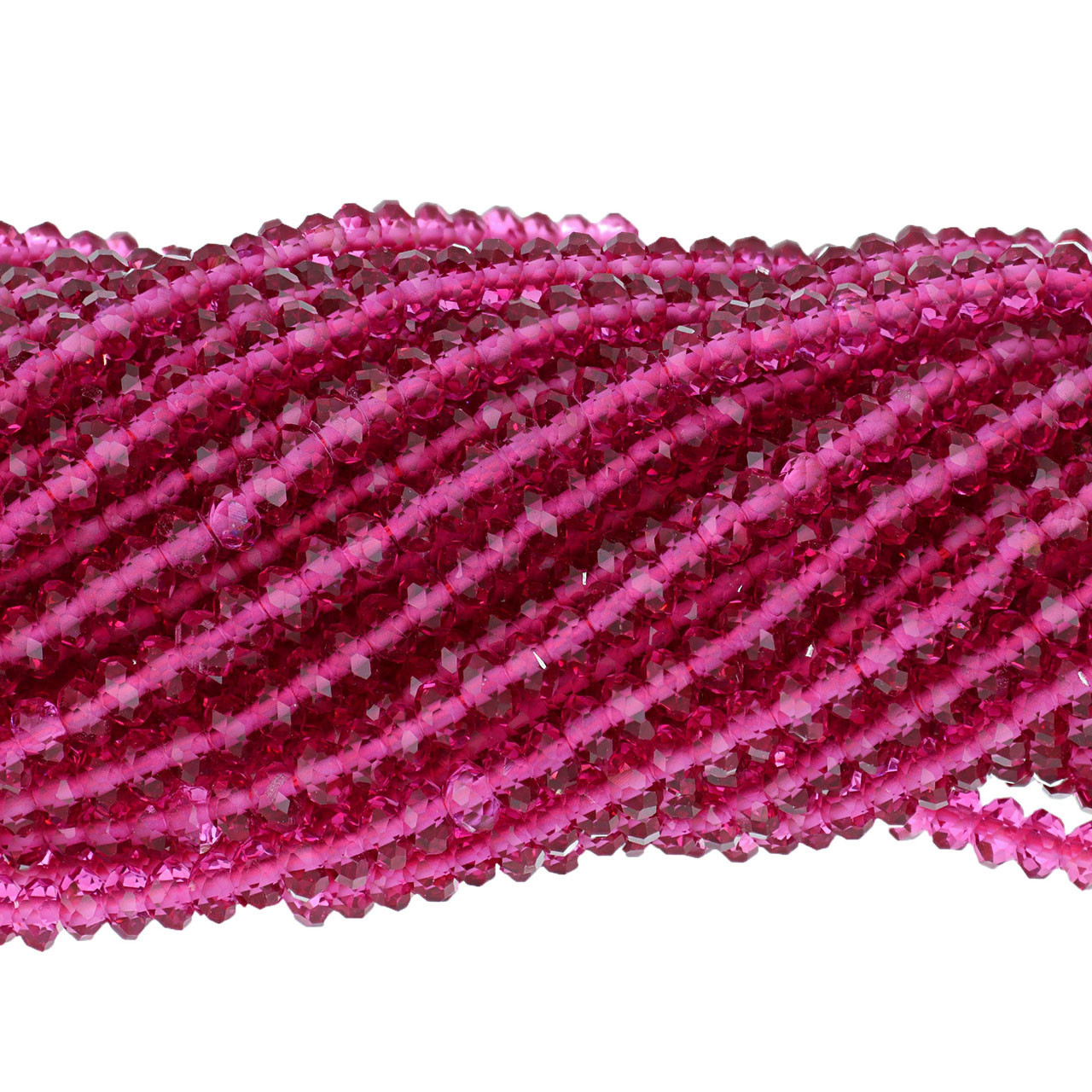 4mm Cubic Zirconia Rondelle Faceted Beads - Fuschia