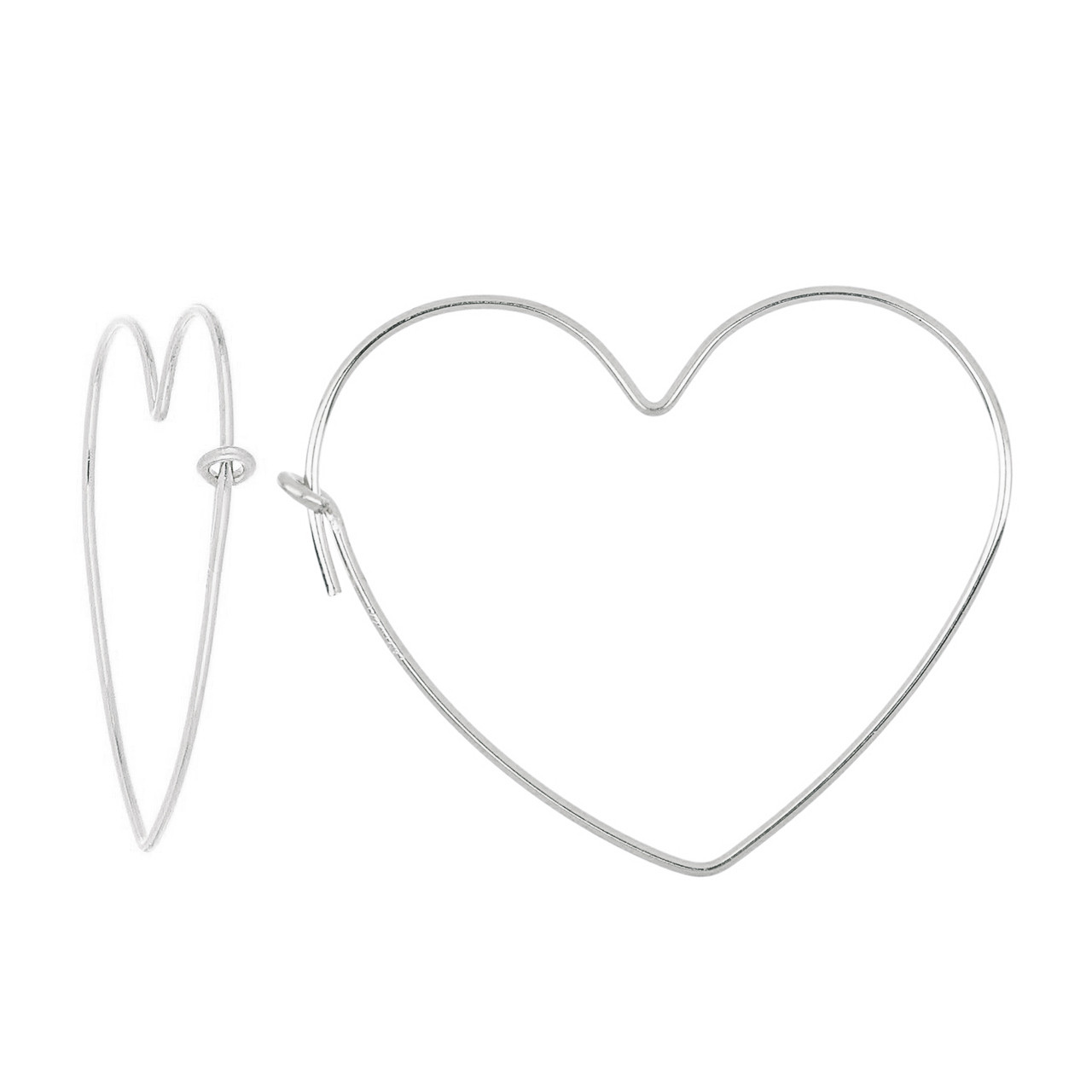 Sterling Silver Heart Wire Hoops 30mm - 1 Pair