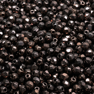 Czech 3mm Glass Firepolished Round Beads Metallic Chocolate