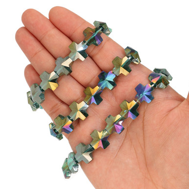 Peacock -14 mm Equal Cross Shape Glass Beads