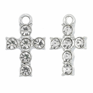 Silver Plated CZ Small Cross Charm