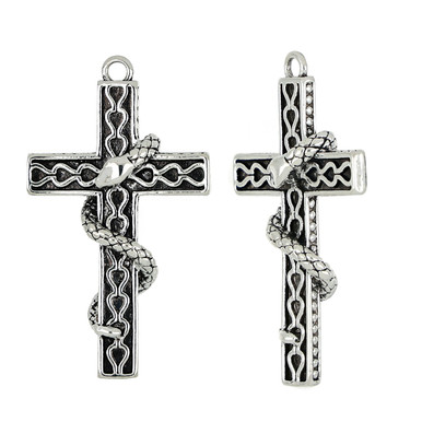 Stainless Steel Snake Entangled over Cross - 1 Pc