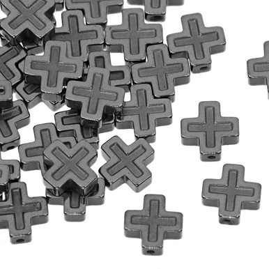 Hematite Imprinted Equal Cross Beads 8x8mm - Black Color