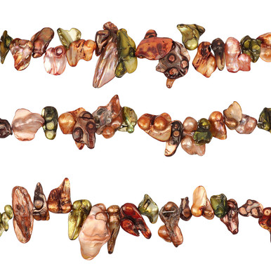 Mother of Pearl Shells with Pearls - Pink Green Brown & Amber