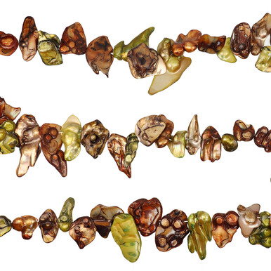 Mother of Pearl Shells with Pearls - Green & Brown