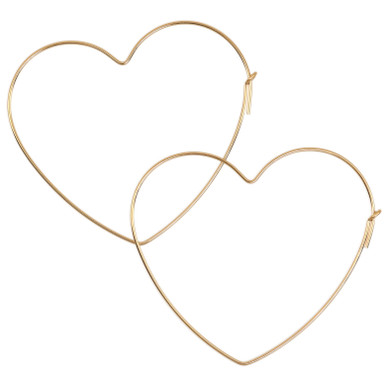 14k Gold Filled Heart Wire Hoops 43mm - 1 Pair