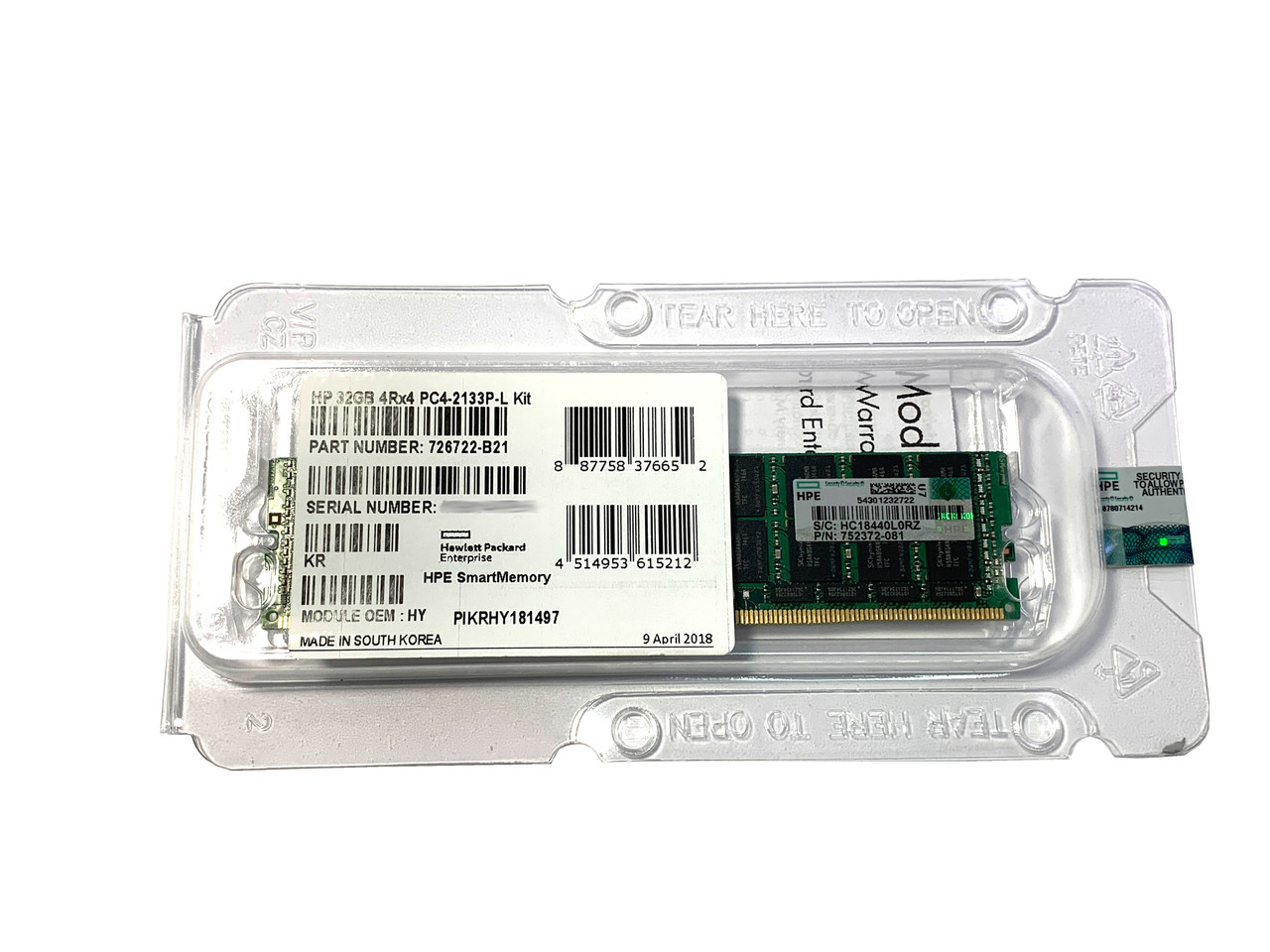 726722-B21 HPE 32GB PC4-2133P-L X4 DDR4-2133-L Memory